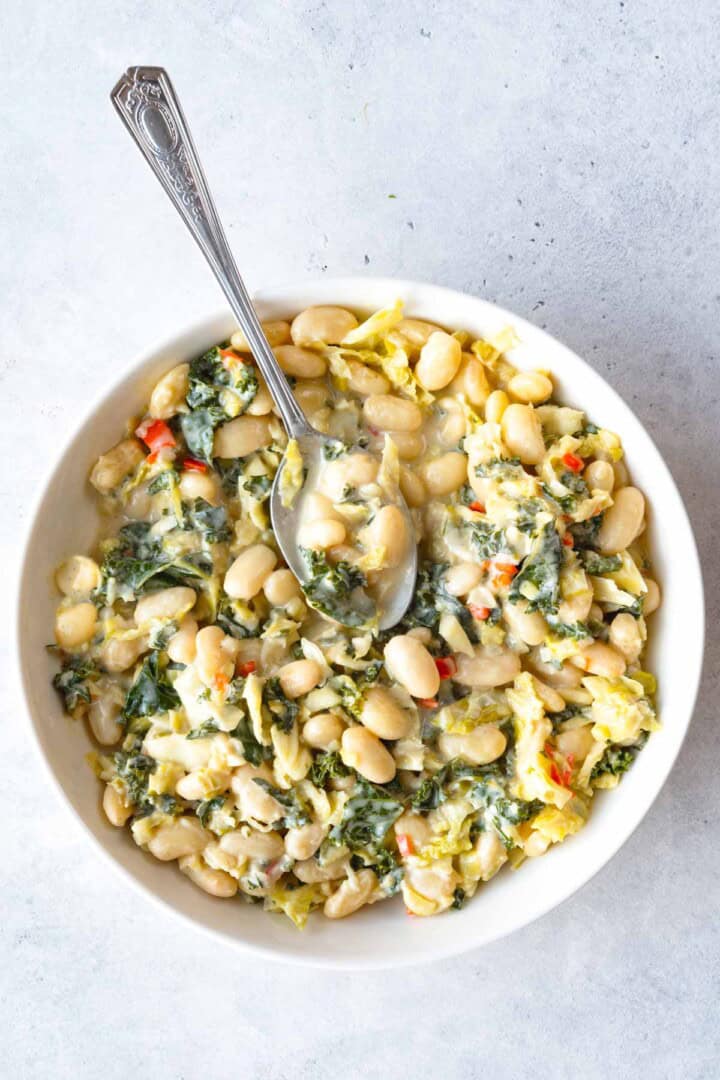 Easy Creamy Miso Beans with Cabbage - Cooking For Peanuts